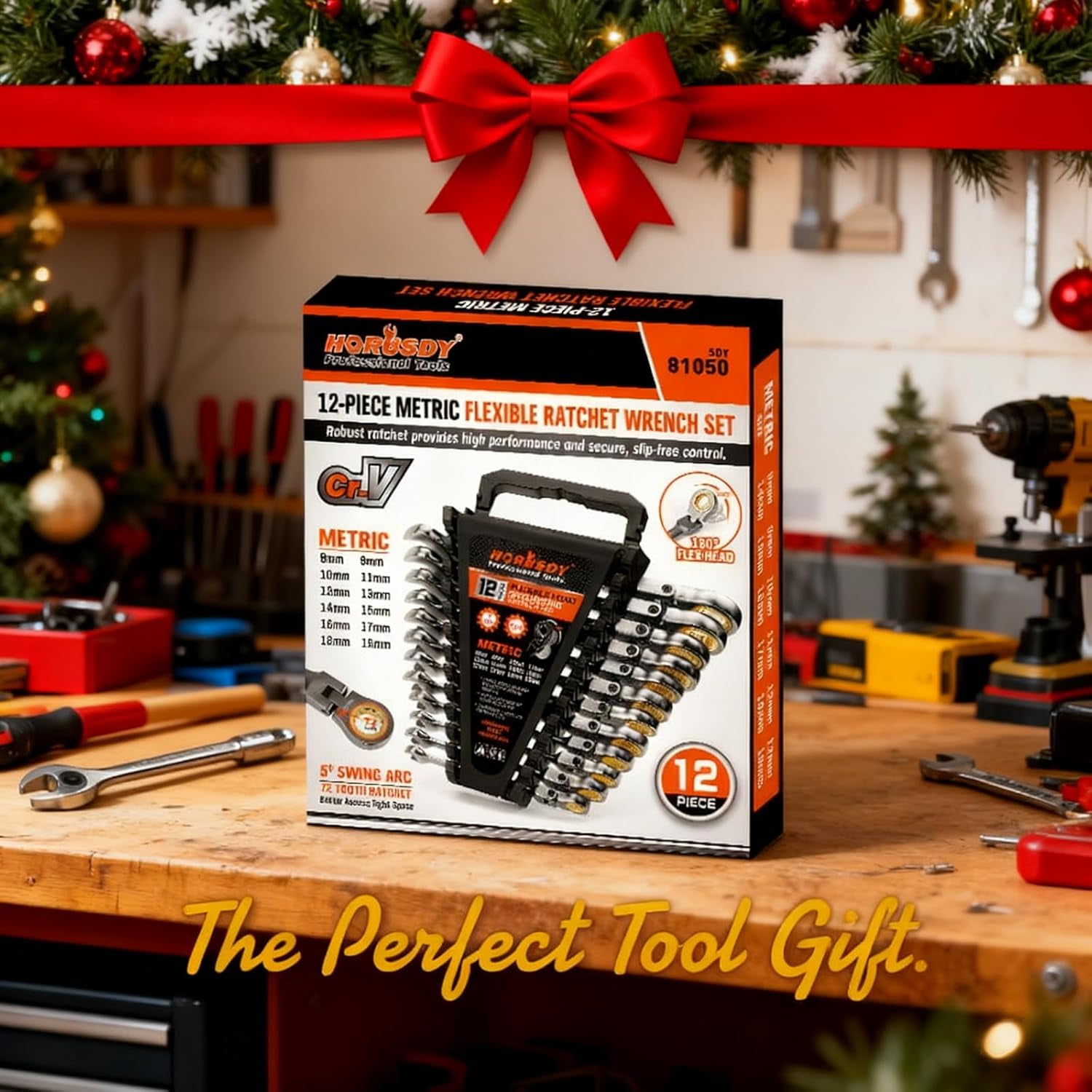 12-Piece Metric Flex-Head Ratcheting Wrench Set with Organizer | 8-19 ...