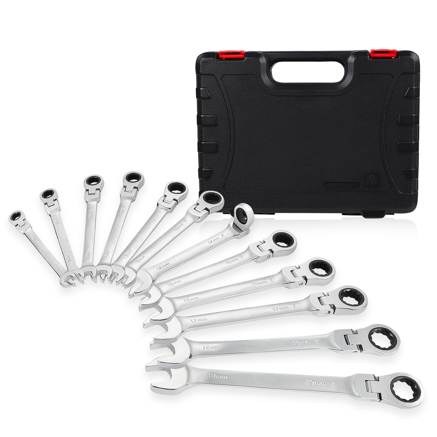 12 Piece Metric Wrench Set, 180° Flex Head & 72 Tooth Ratcheting ...