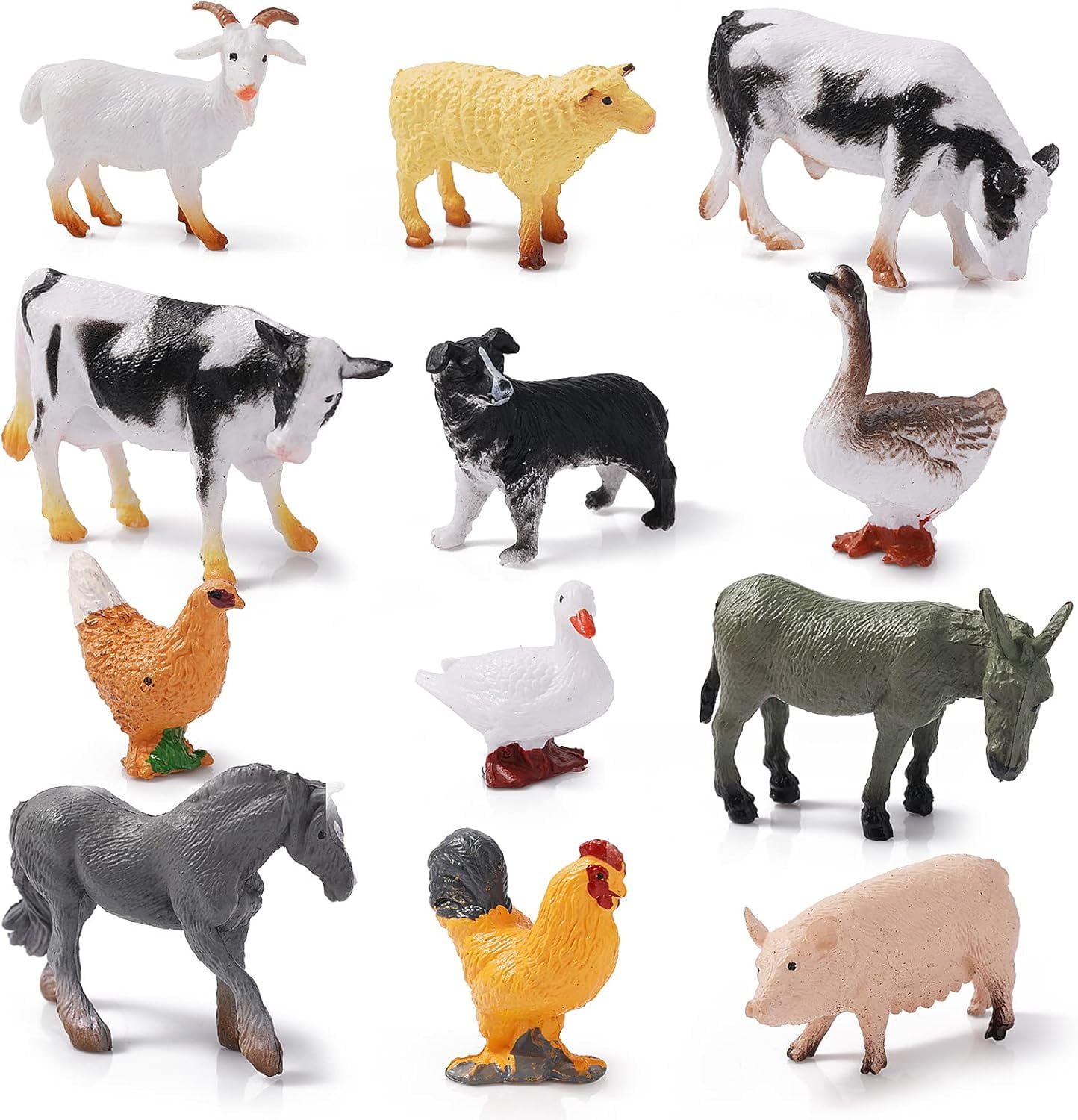 12-Piece Mini Farm Animal Toy Set, Realistic Figurines, Party Favors ...