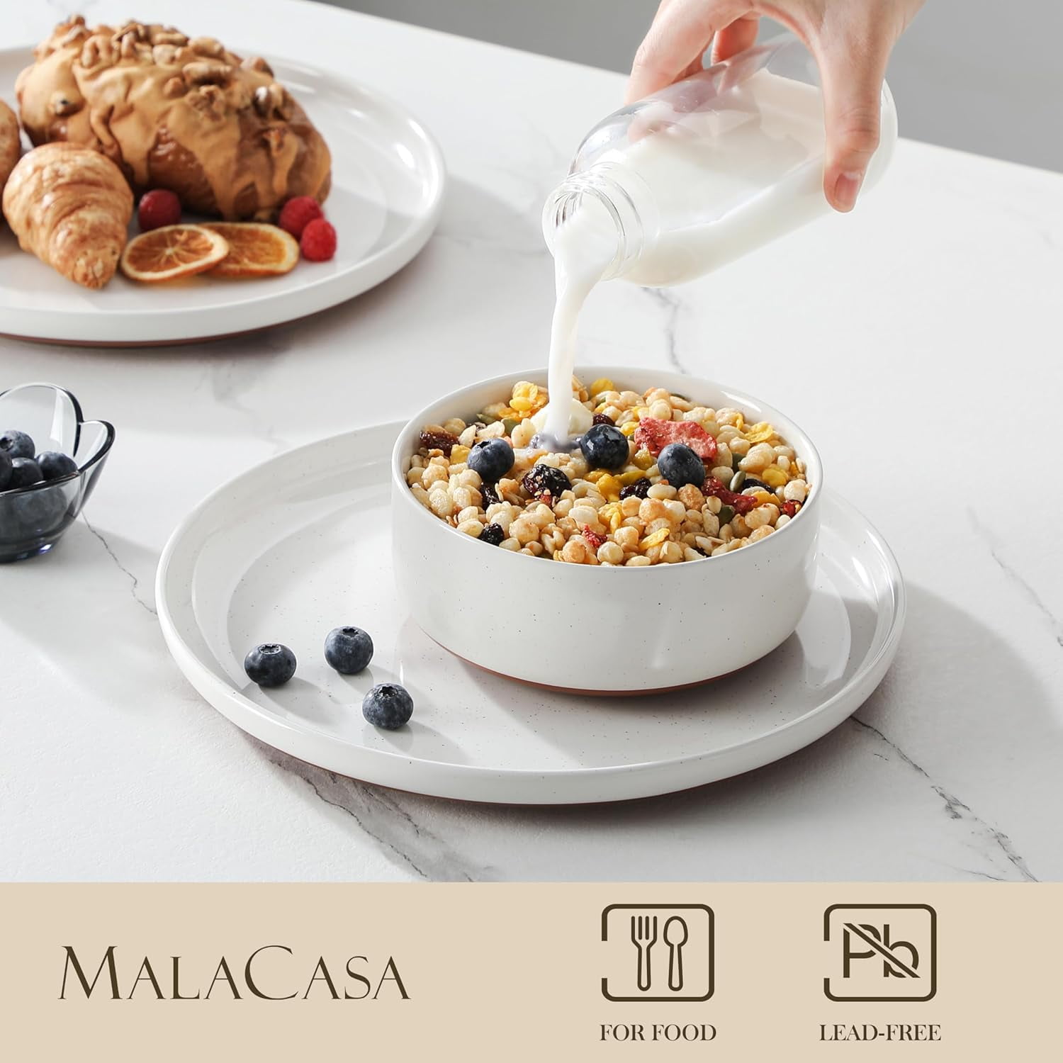 12-Piece Modern Stoneware Dinnerware Set for 4, White Ceramic Plates ...