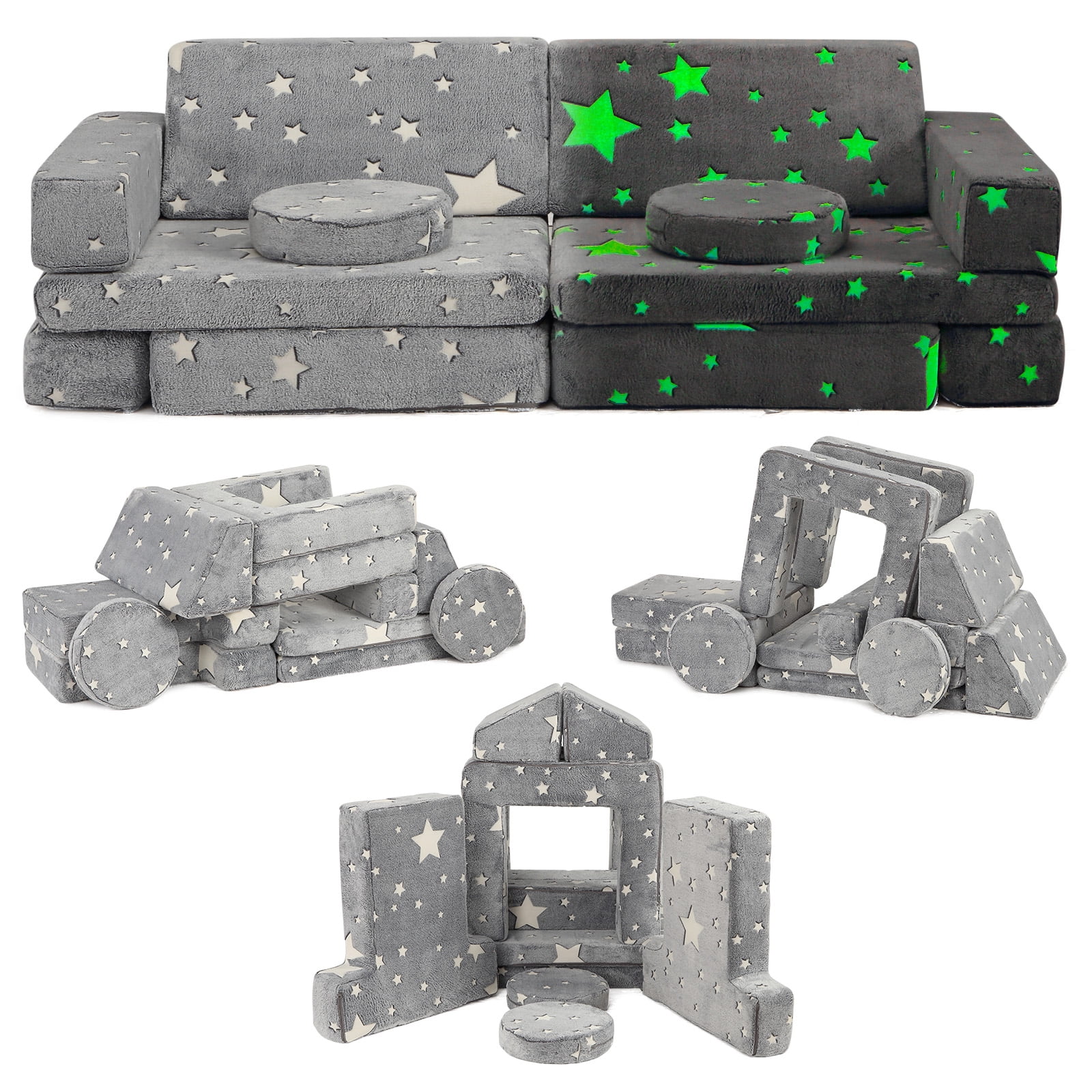 12 Piece Modular Kids Couch, Convertible Dinosaur Glow in The Dark Sofa ...