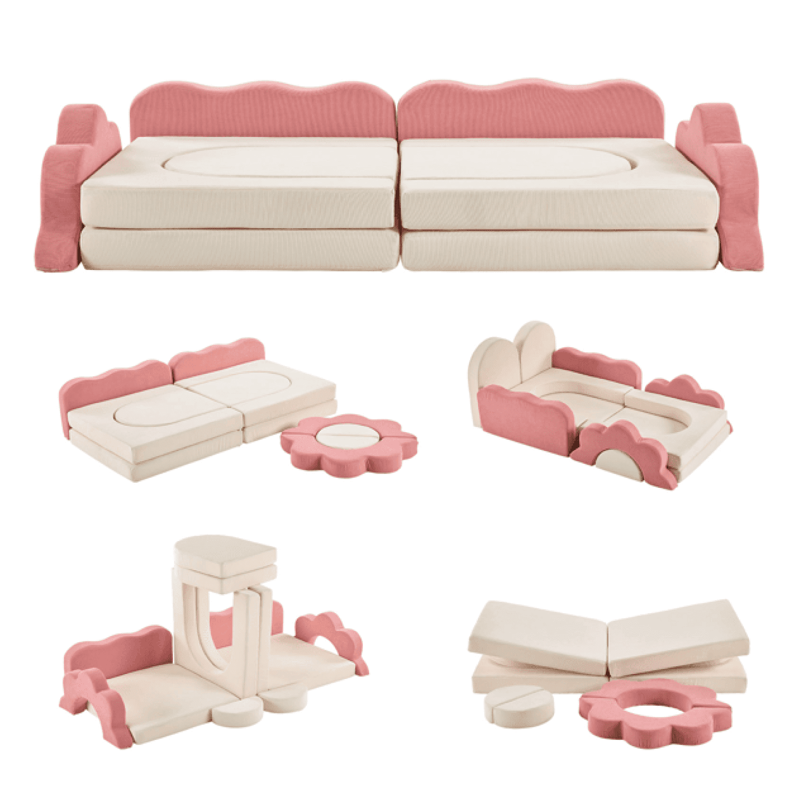 12-Piece Modular Kids Sofa All-Sponge Design Free Combination Pink ...