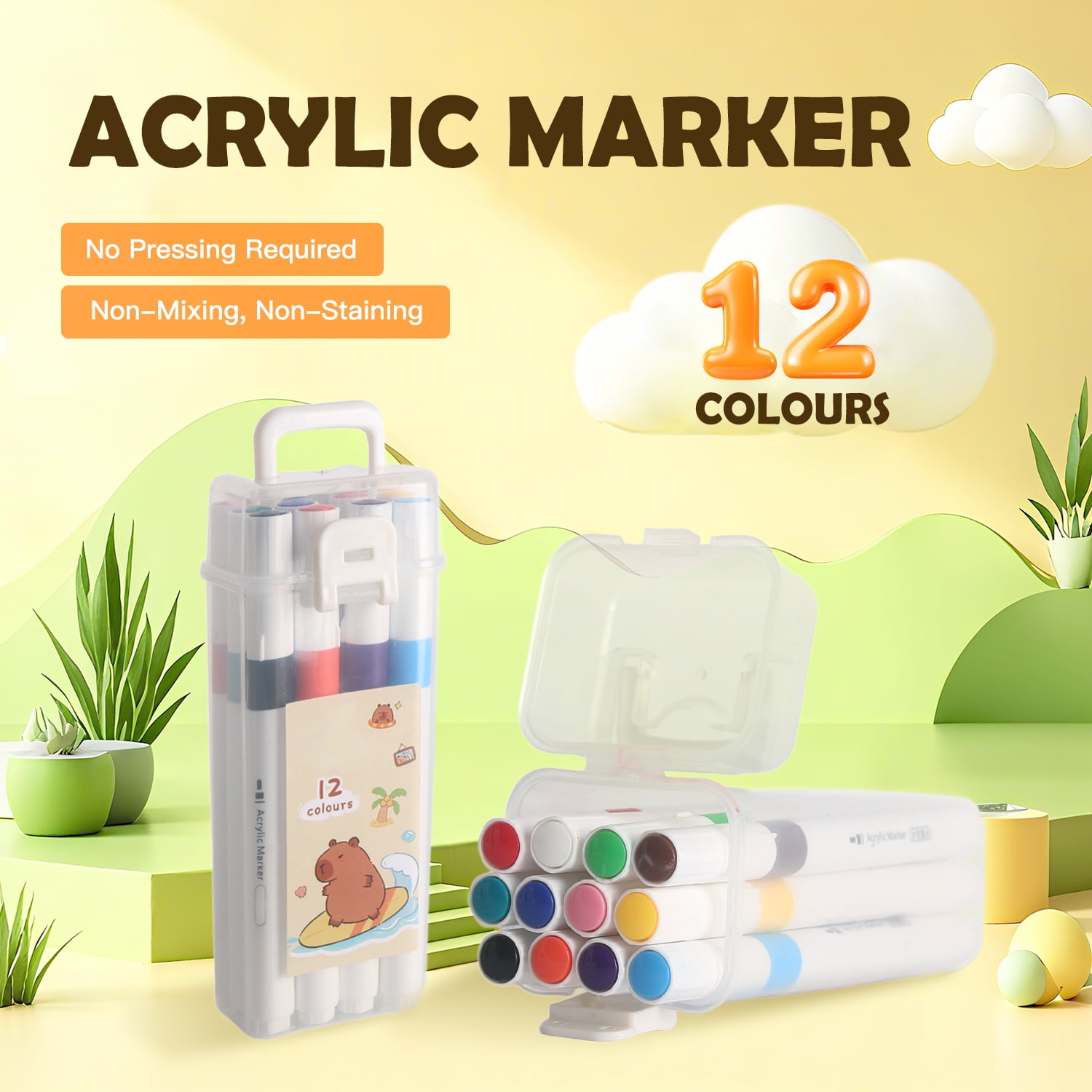 12 Piece Multi Purpose Acrylic Marker Set Waterproof Fast Dry for ...