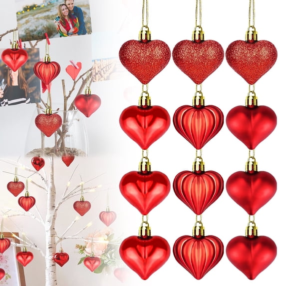 12-Piece New Heart Ornaments – Multi-Finish Baubles for Valentine’s Day ...