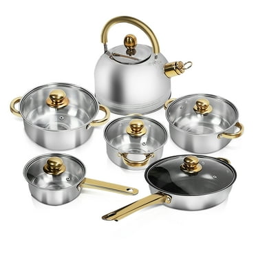 Cook N Home Pots and Pans Stainless Steel Cooking Set 7-Piece, Tri-Ply ...