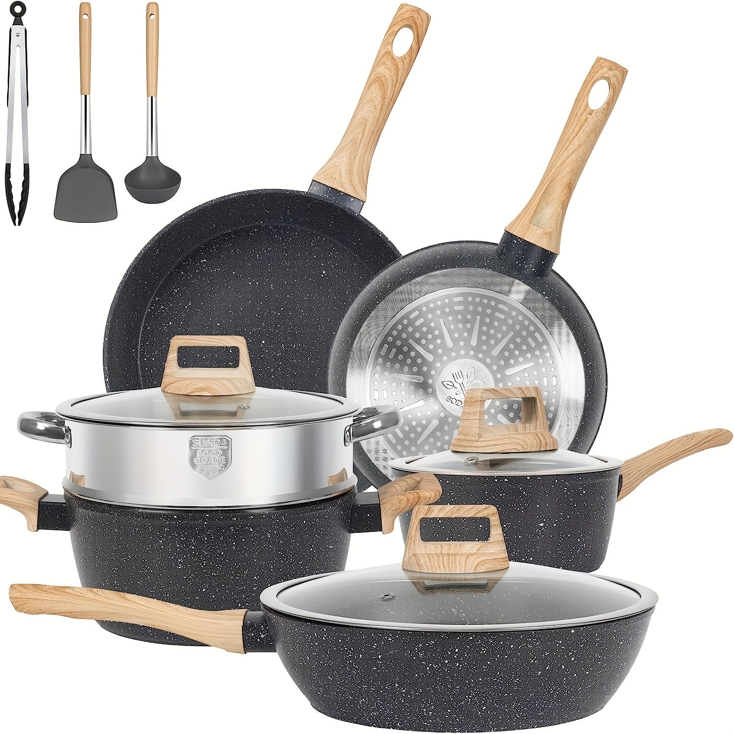 12 Piece Non-Stick Granite Cookware Set, Black - Walmart.com