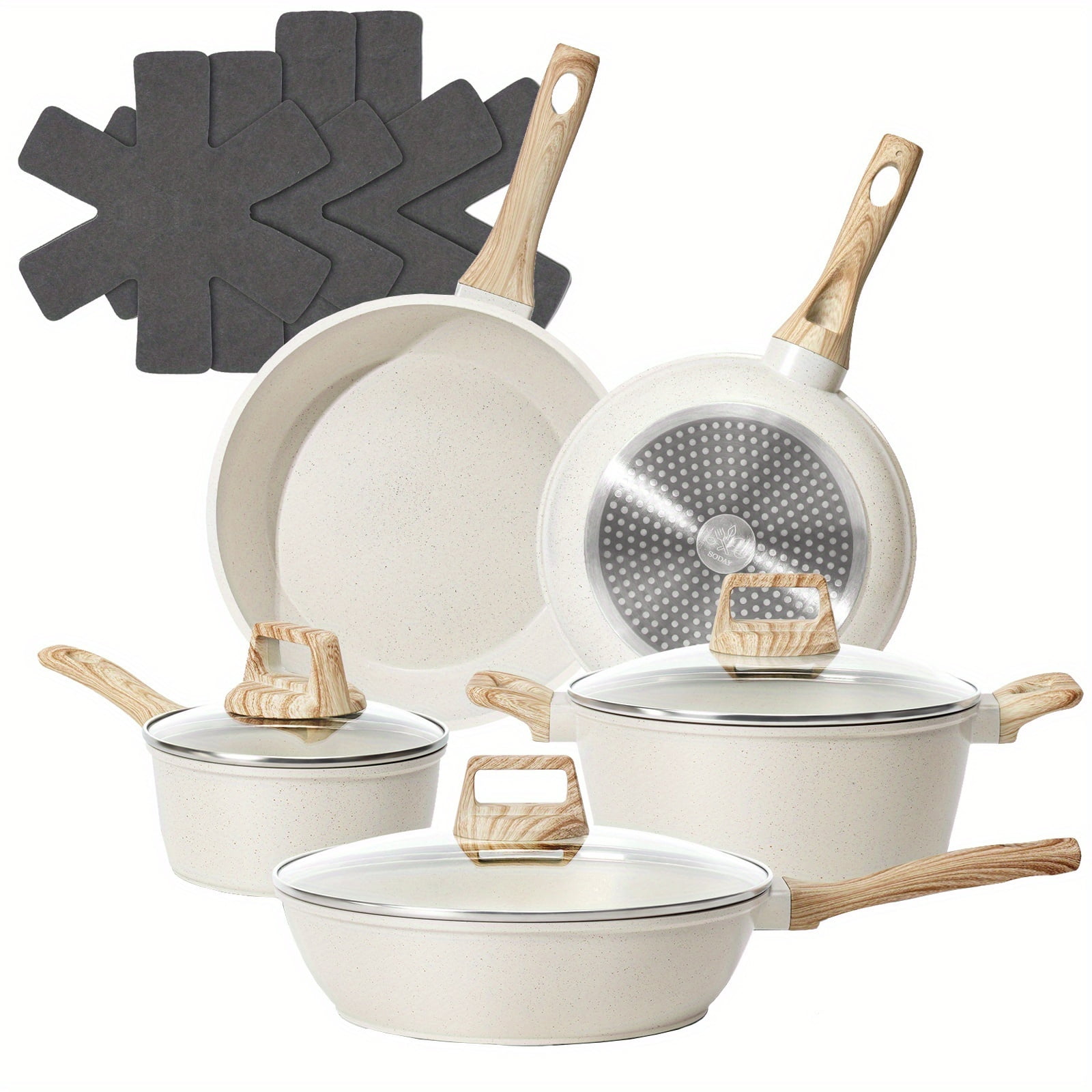 12-Piece Non-Stick Granite Cookware Set - Frying Pans + Steamer ...