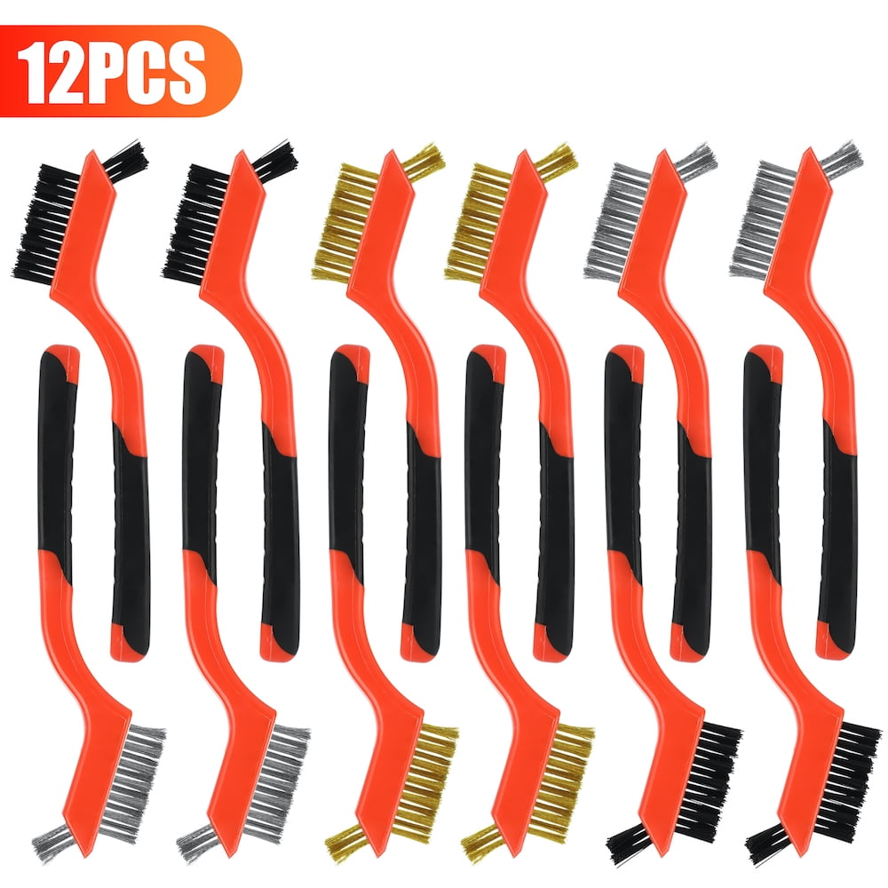 12 Piece Nylon Steel Bristle Wire Brush Set Detail Clean Rust Paint ...