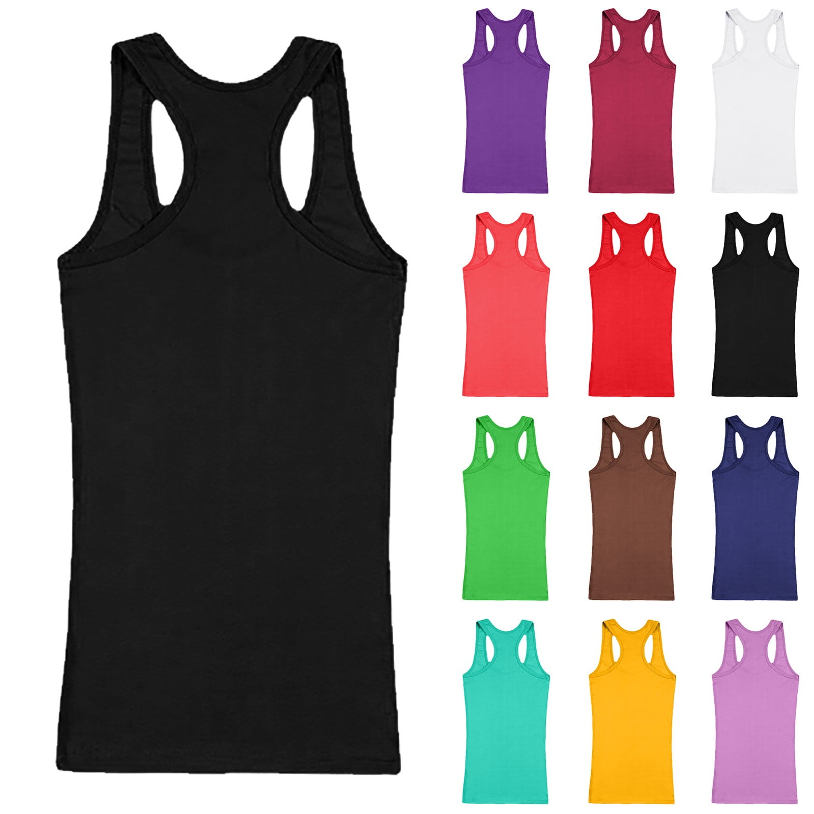 12 Piece Pack Womens Tops Ribbed Cotton Tank Tops Assorted Color Slim ...