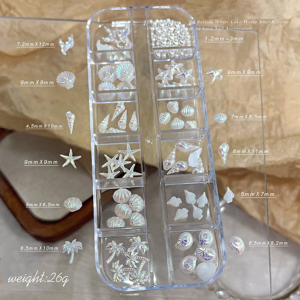 12-Piece Pearl Aurora Sea Snail Coconut Tree Starfish Shell Nail Art ...
