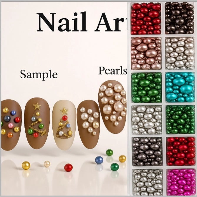 12-Piece Pearl-Themed Nail Art Accessory Set with Mixed-Size Resin ...