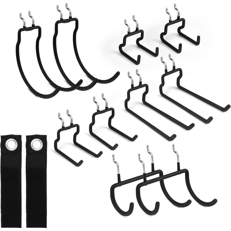 12-Piece Pegboard Hooks with Extension Straps, Heavy Duty Organizer Pegboard Accessories Fit for ...