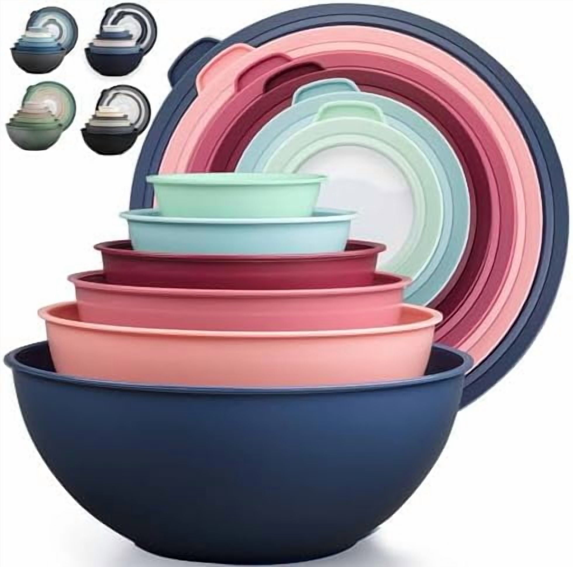 12 Piece Plastic Mixing Bowls with Leak-Proof Lids Set - Microwave and ...