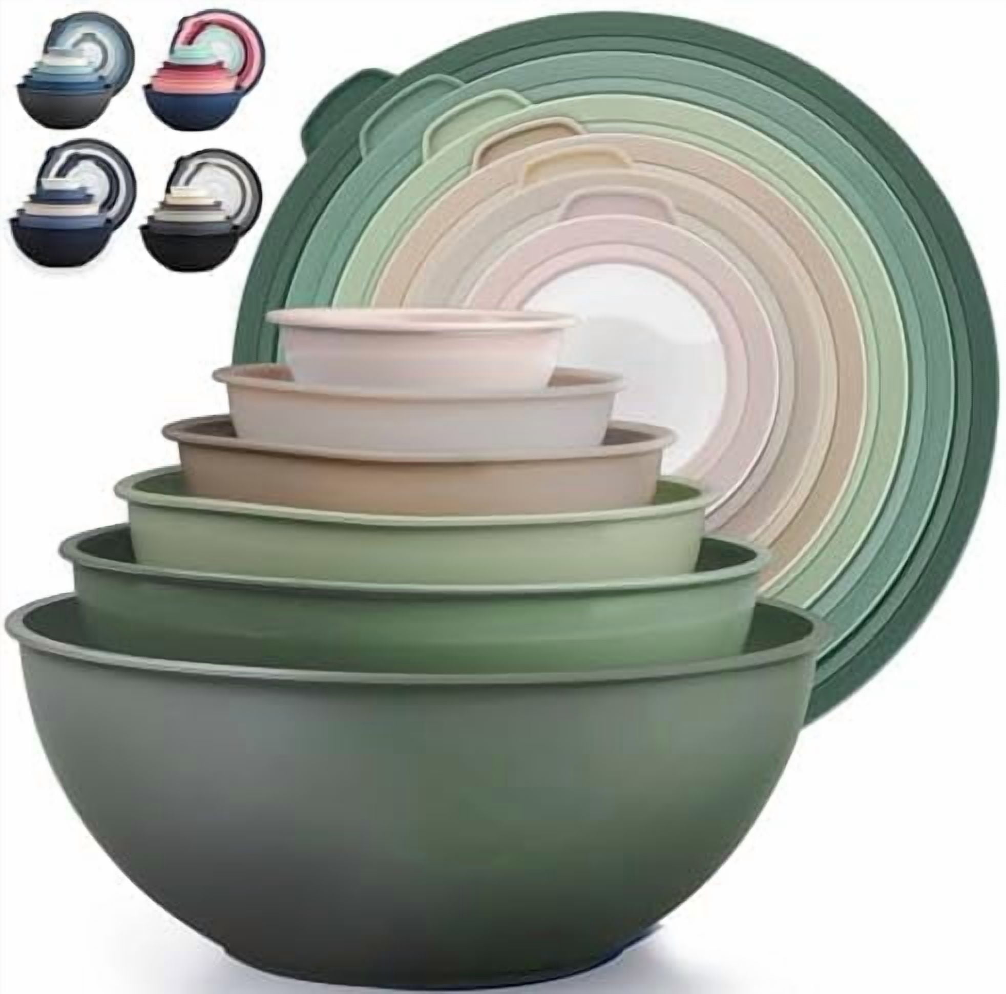 12 Piece Plastic Mixing Bowls with Leak-Proof Lids Set - Microwave and ...