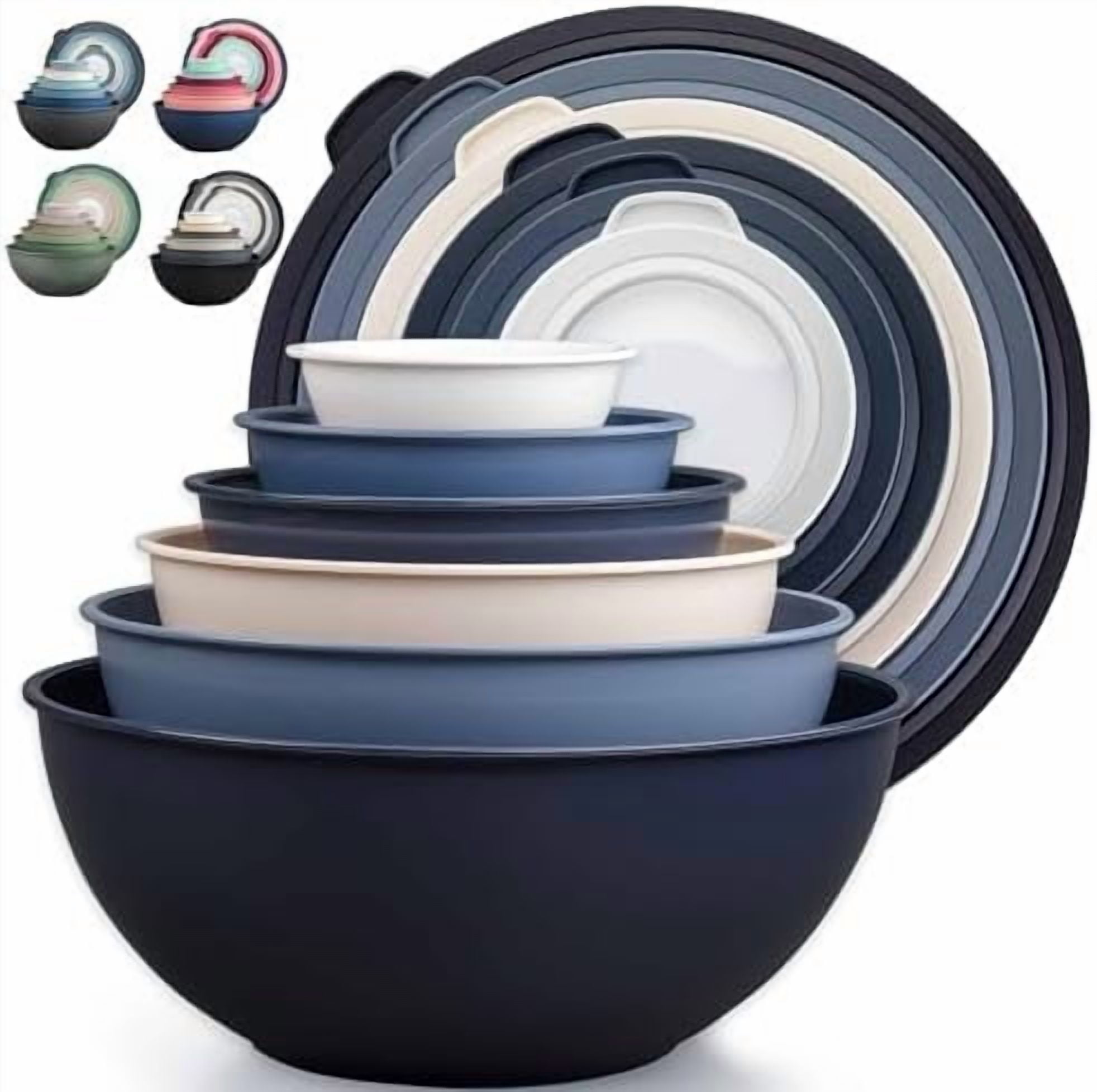 12 Piece Plastic Mixing Bowls with Leak-Proof Lids Set - Microwave and ...