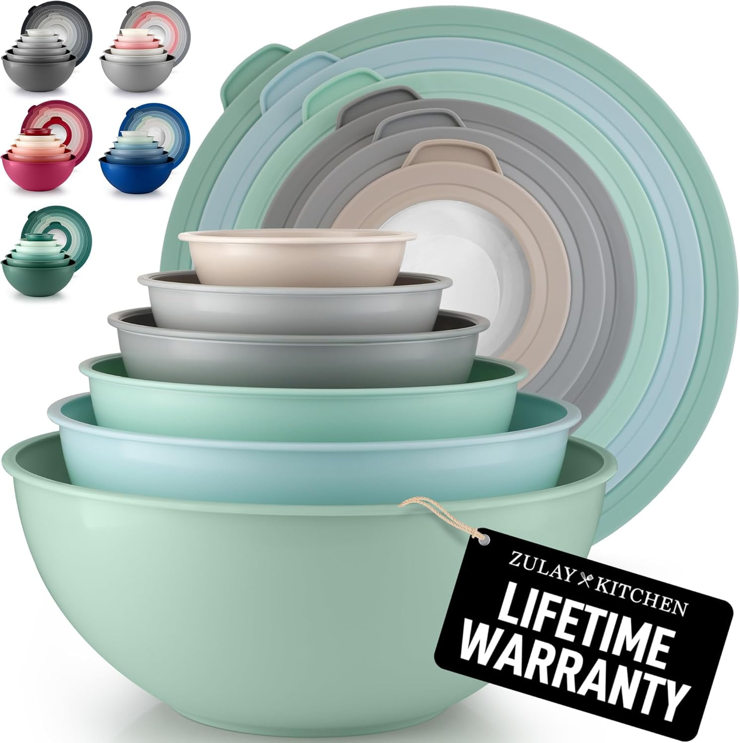 12 Piece Plastic Mixing Bowls with Leak-Proof Lids Set - Microwave and ...