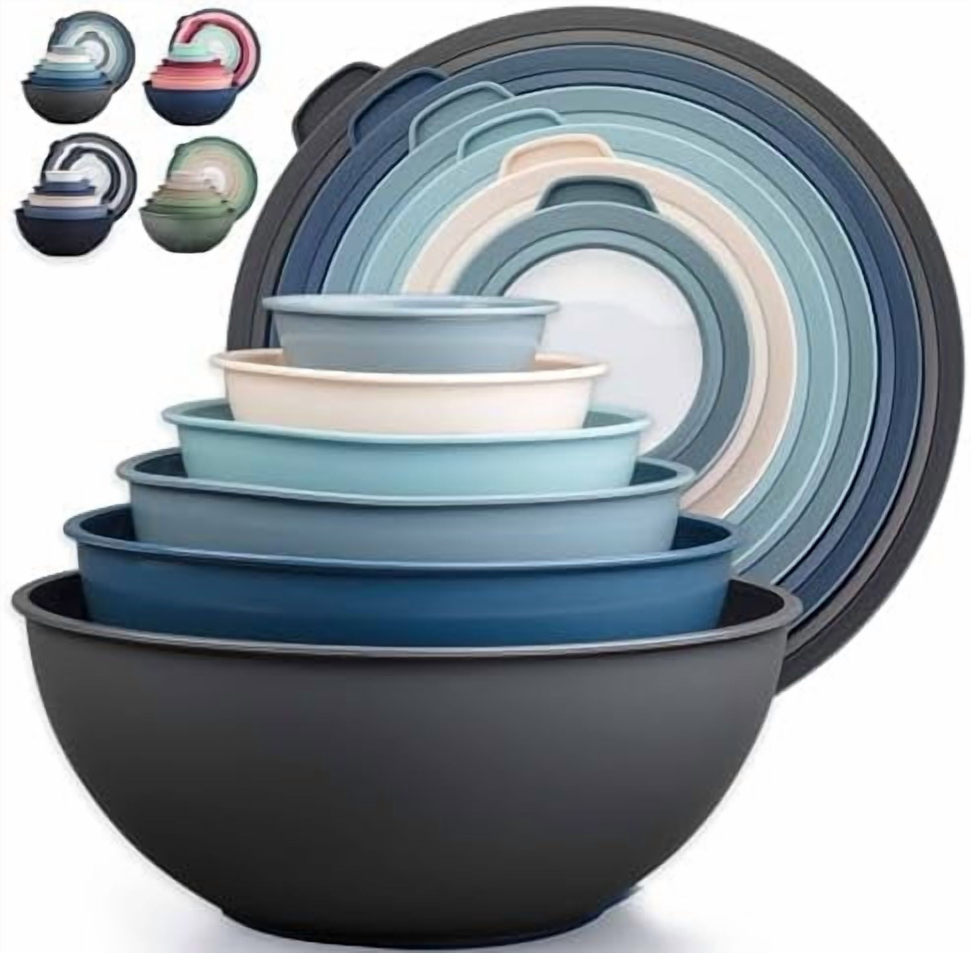 12 Piece Plastic Mixing Bowls with Leak-Proof Lids Set - Microwave and ...