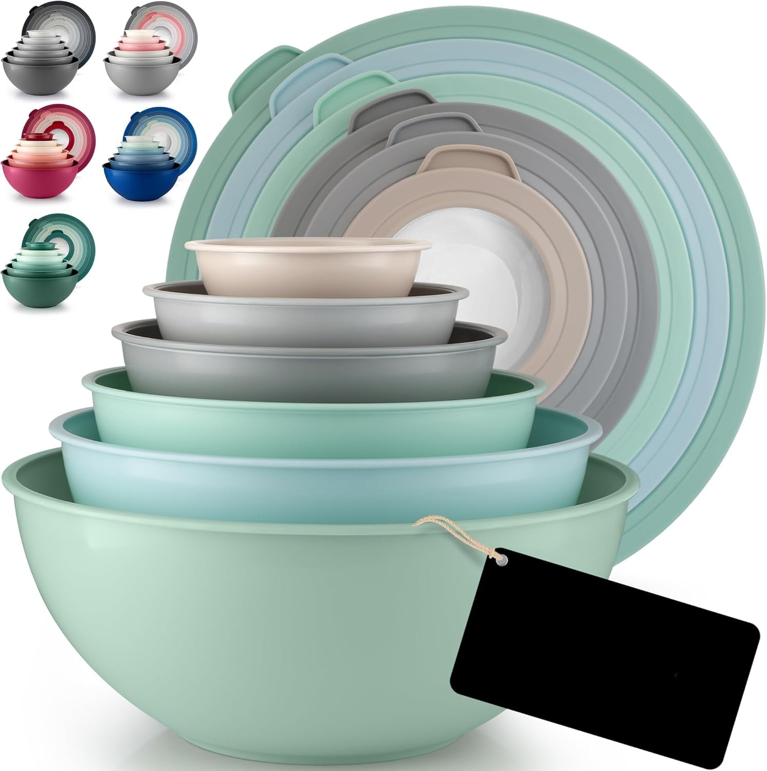 12 Piece Plastic Mixing Bowls with Lids Set - Colorful Mixing Bowl Set ...