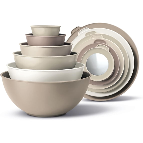12-Piece Plastic Mixing Bowls Set with TPR Lids, Nesting Prep Bowls ...