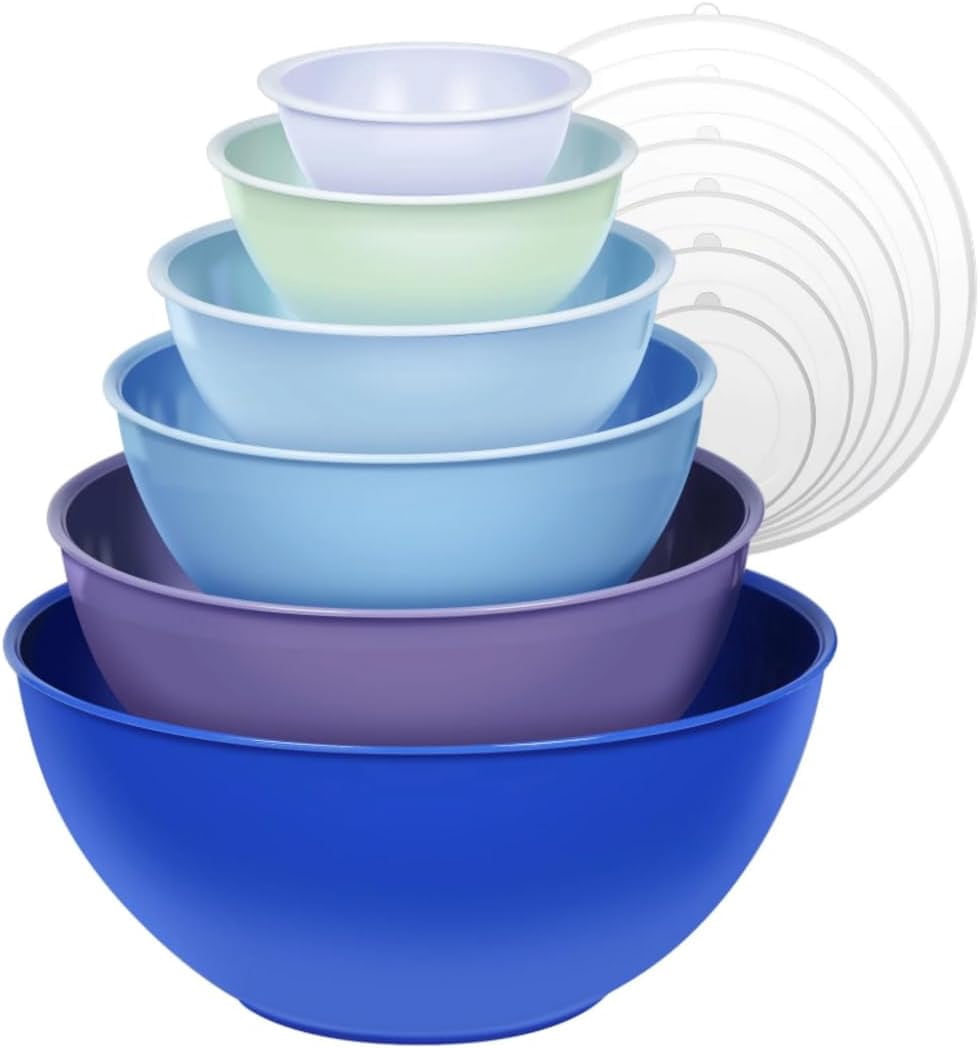 12-Piece Plastic Mixing Bowls with Lids Set - Colorful Nesting Kitchen ...