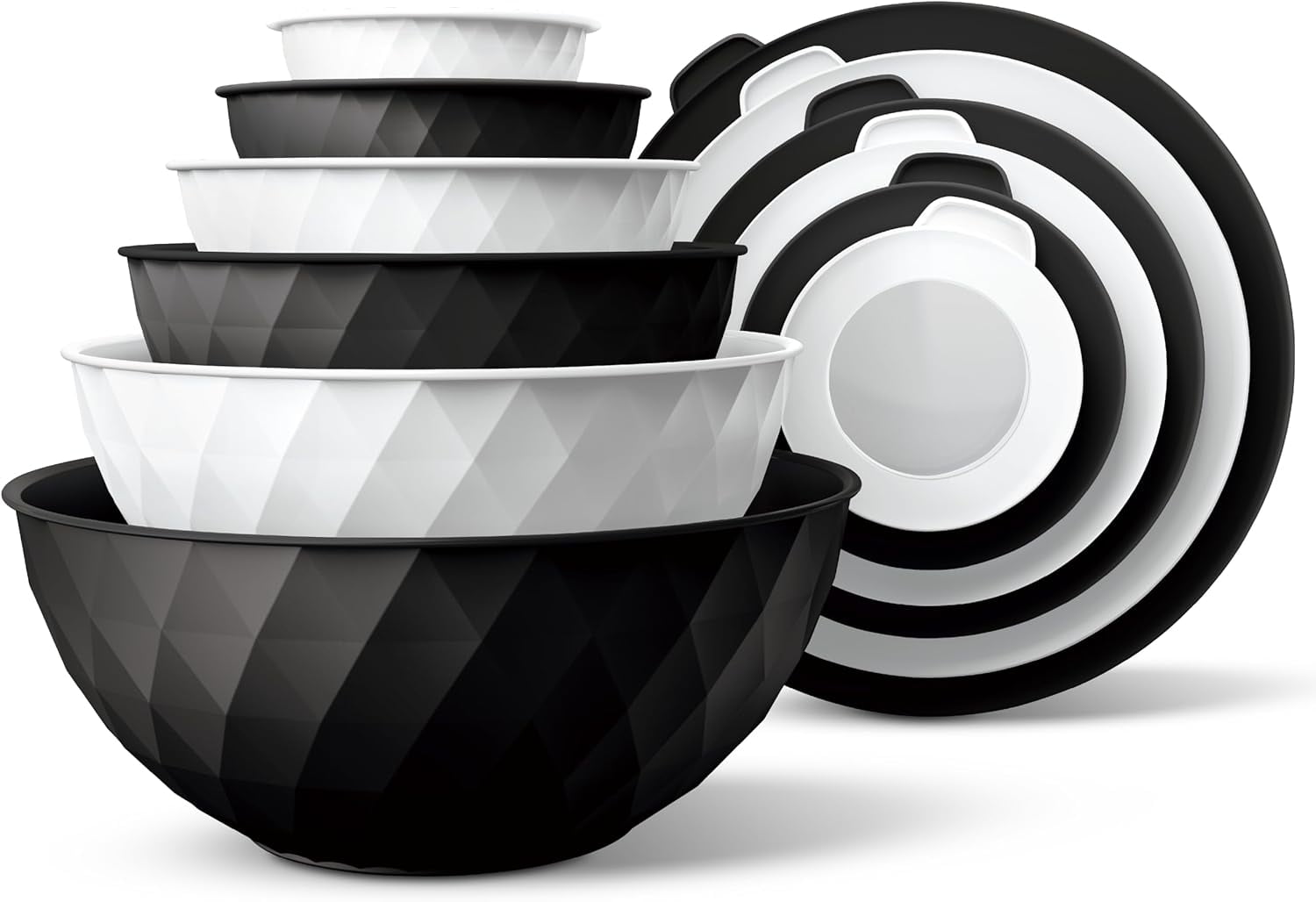 12 Piece Plastic Nesting Mixing Bowls Set with Lids – Includes 6 Prep ...