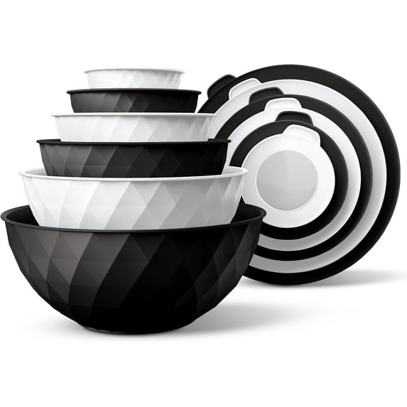 12 Piece Plastic Nesting Mixing Bowls Set with Lids – Includes 6 Prep ...