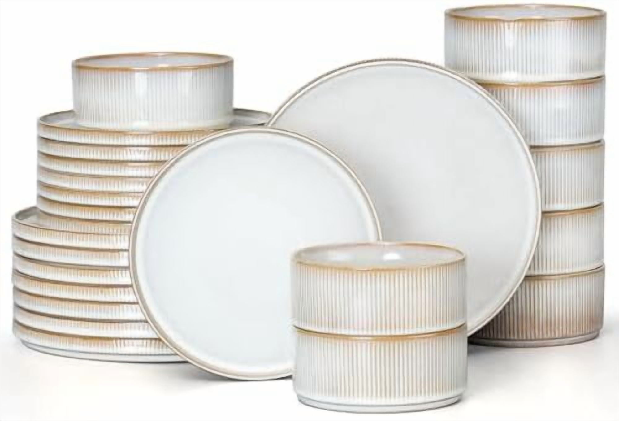 12-Piece Plates and Bowls Sets, Stoneware Dinnerware Dishes Sets for 4, Kitchen Modern Dining ...