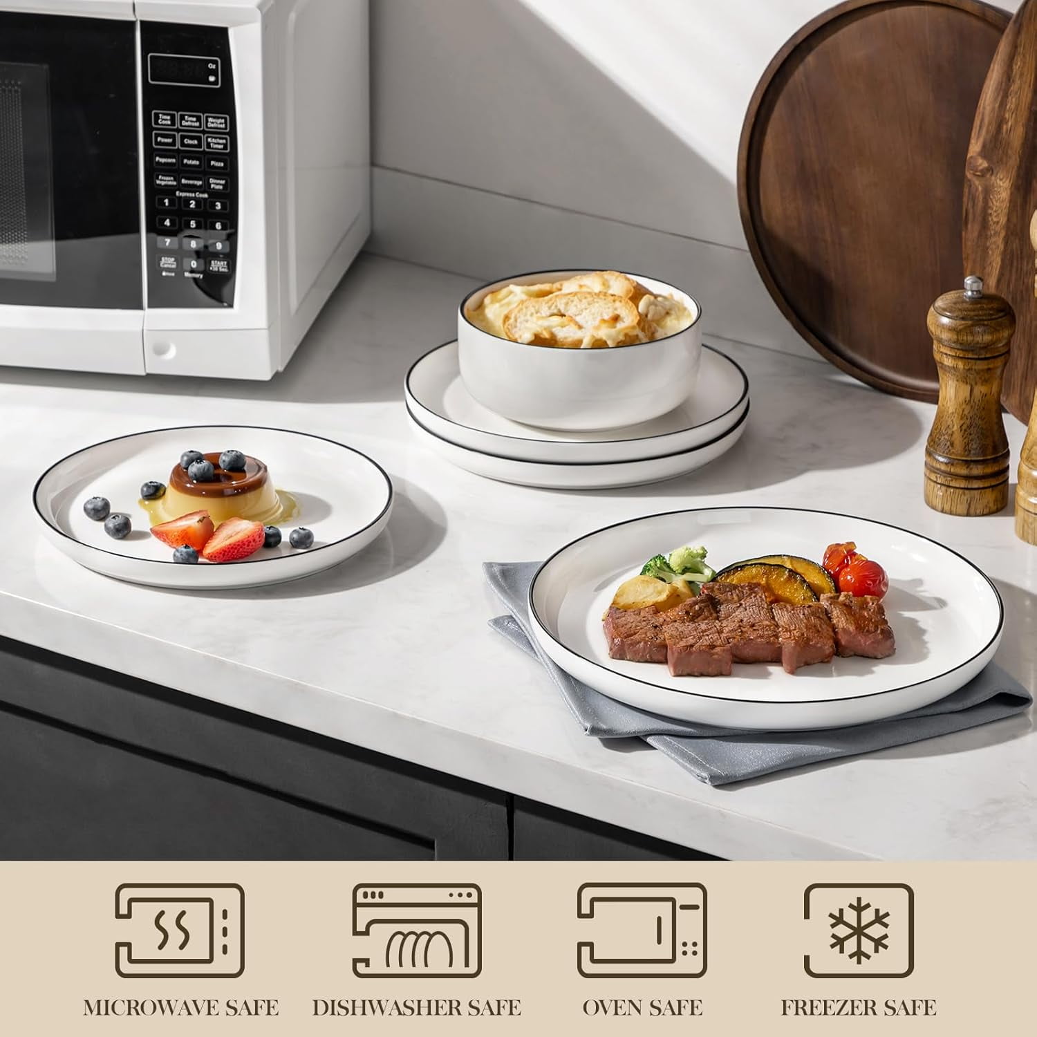 12-Piece Porcelain Dinnerware Set for 4 – Modern White Plates & Bowls ...