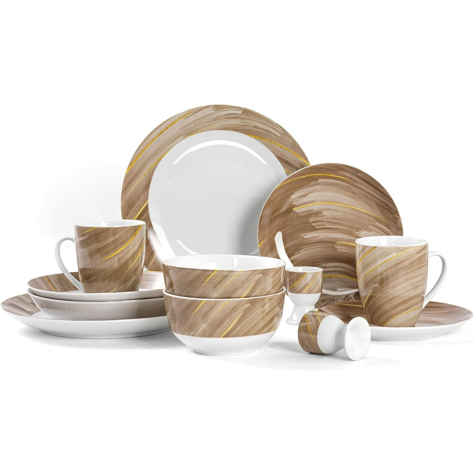 12-Piece Porcelain Dinnerware Set, Premium Ceramic Plates, Bowls, Mugs ...