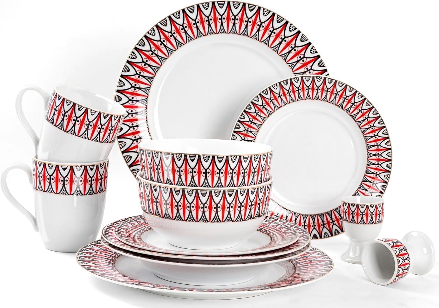 12 Piece Porcelain Dinnerware Set for 2, Premium Plates and Bowls with ...