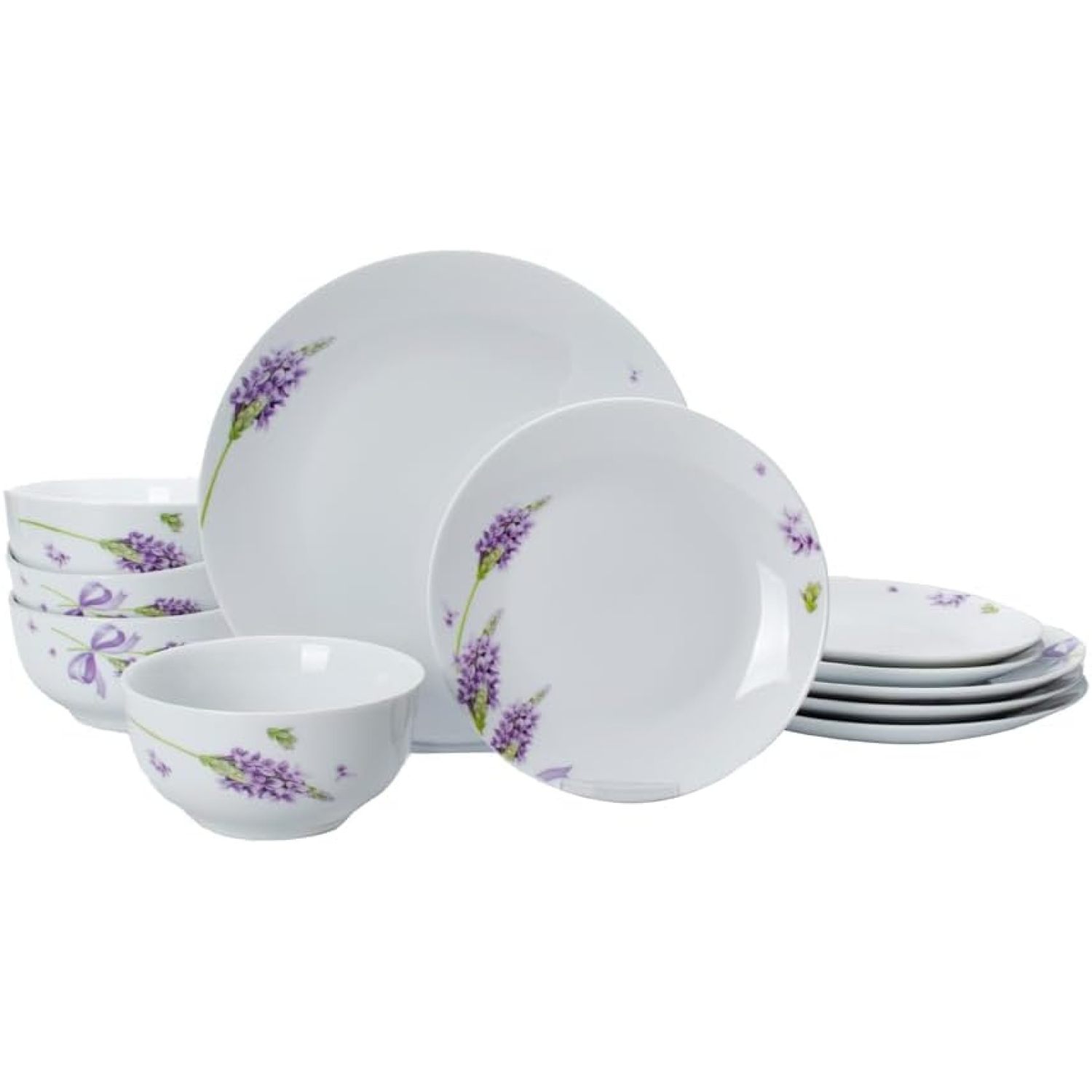 12-Piece Porcelain Kitchen Dinnerware Set with Purple Lavender Pattern ...