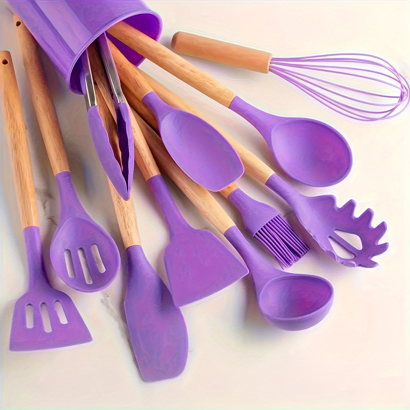 12-Piece Premium Silicone Kitchen Utensil Set With Wooden Handles And ...
