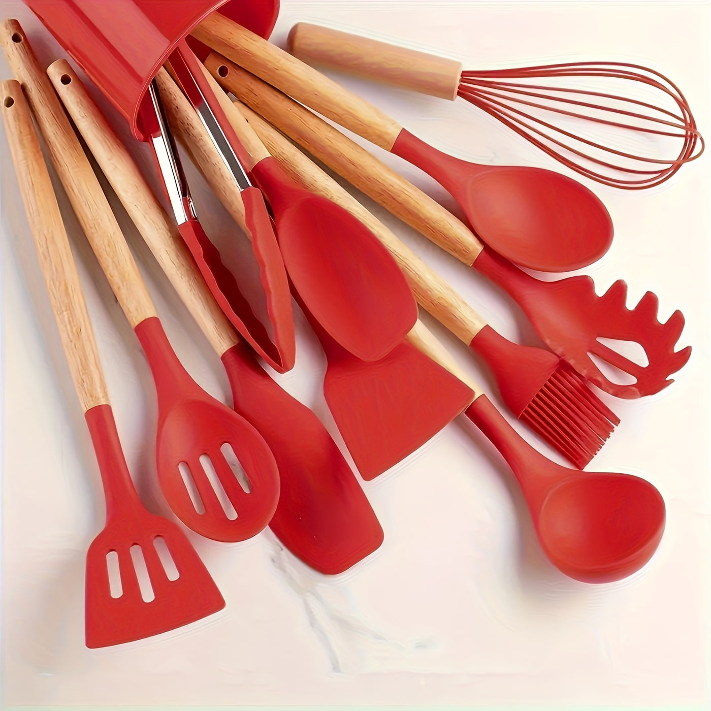 12-Piece Premium Silicone Kitchen Utensil Set With Wooden Handles And ...