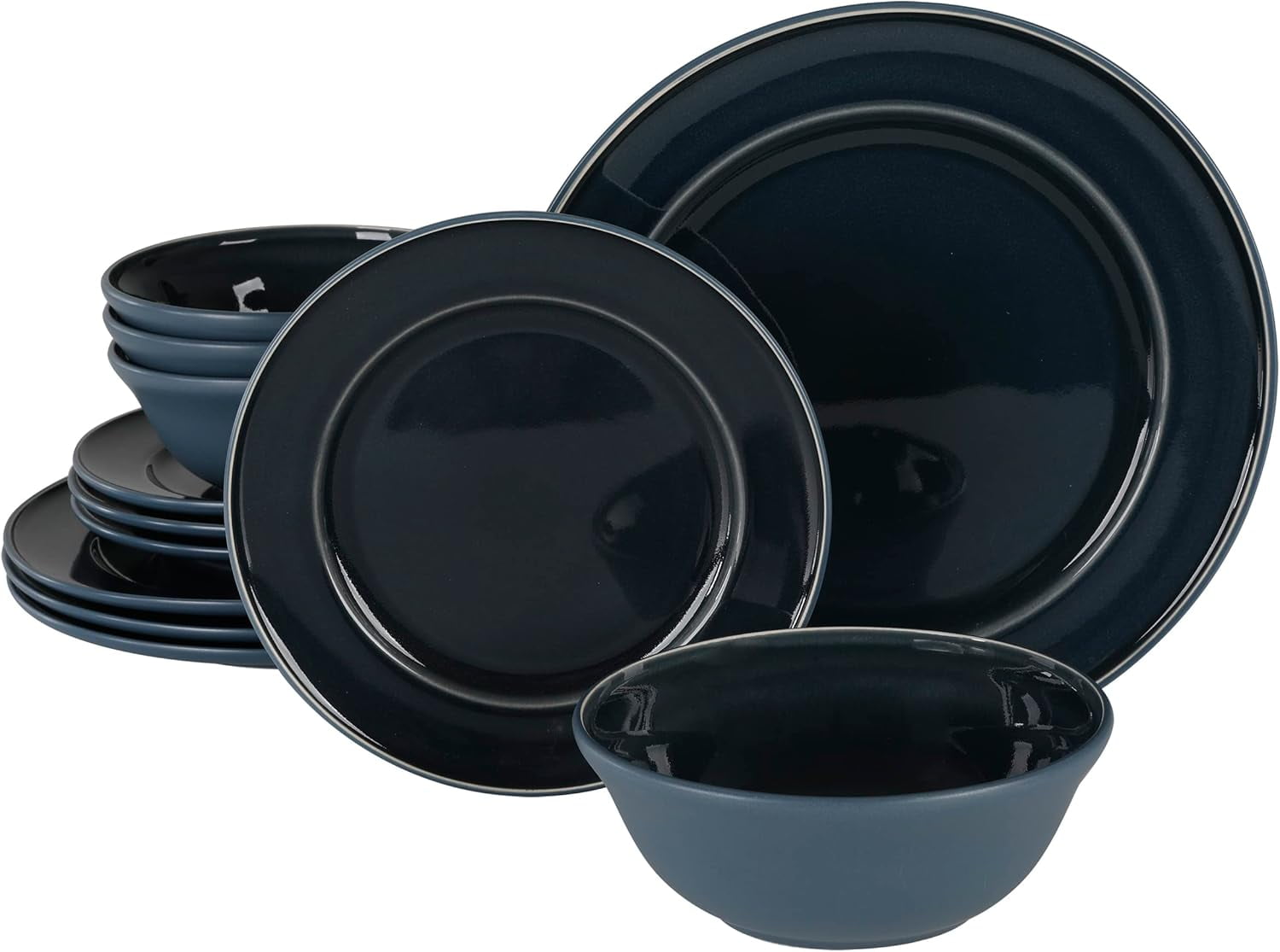 12-Piece Reactive Stoneware Dinnerware Set in Blue - Walmart.com