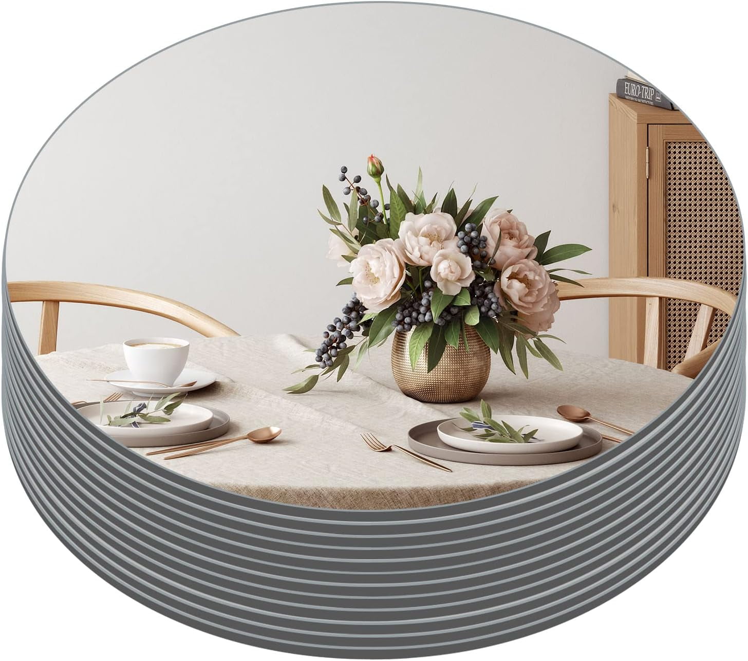 12 Piece Round Mirror Candle Plate Set, 10" Small Tables Mirror Trays ...