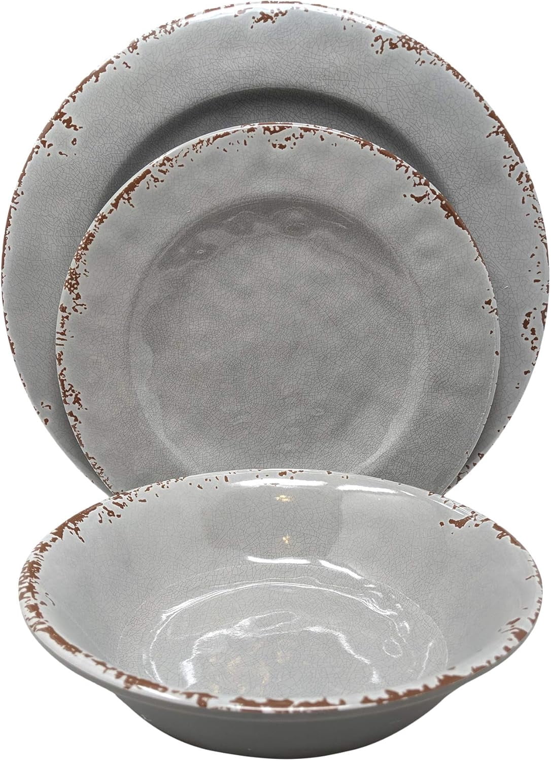 12 Piece Rustic Farmhouse Melamine Dinnerware Set, Service for 4 (Gray ...