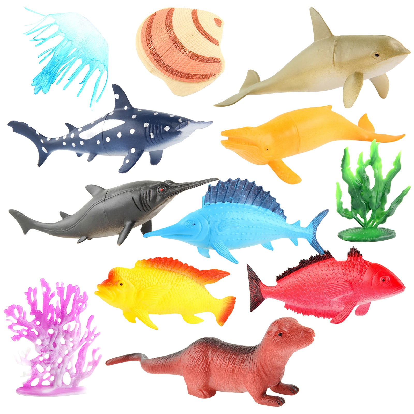12 Piece Sea World Animal Model Set Colorful Marine Creature Figures 3 ...