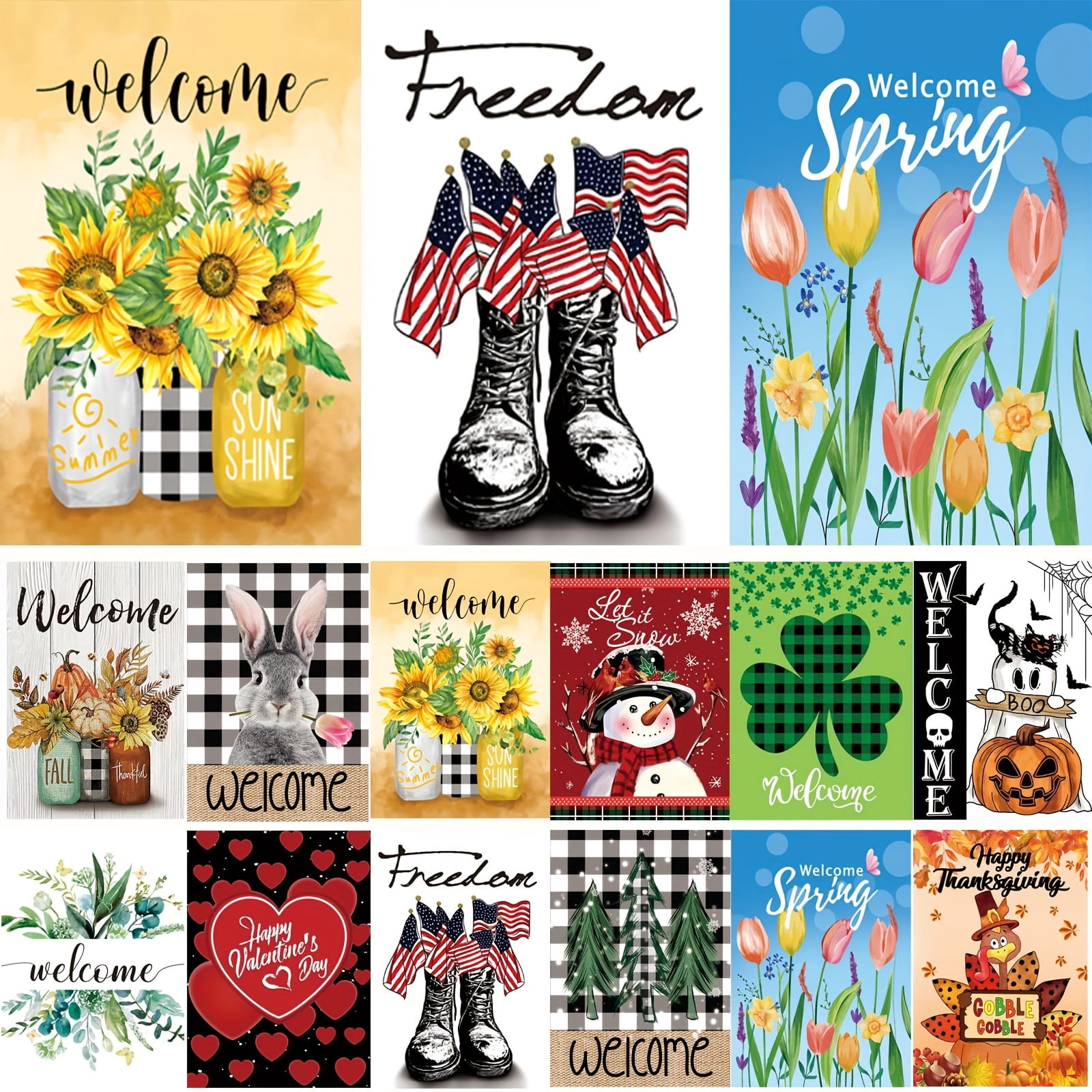 12-Pack Seasonal Garden Flags 12x18 Inch Double-Sided, Four Seasons ...