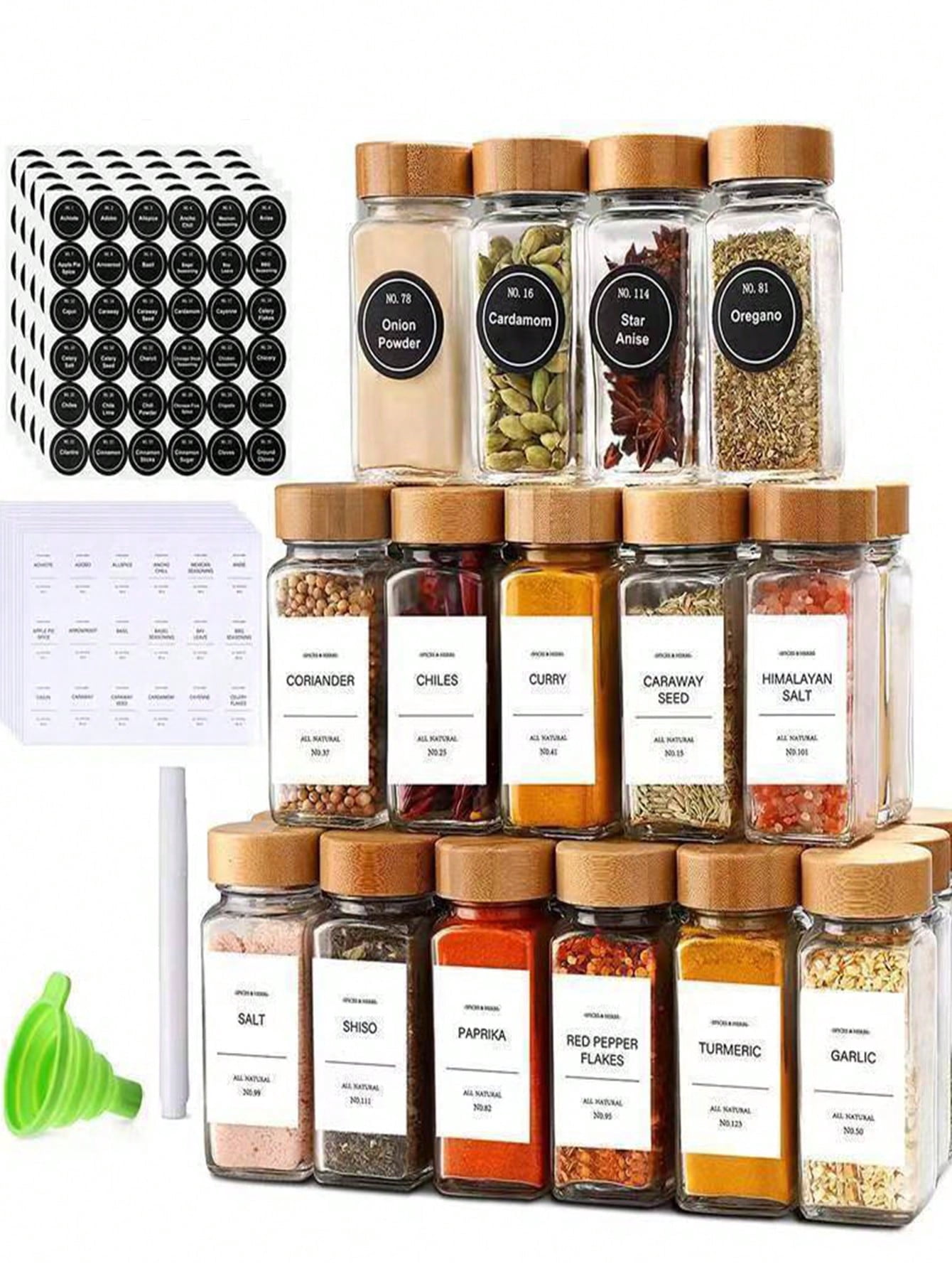 12-Piece Seasoning Canister Set – 120ml Glass Spice Jars with Bamboo ...