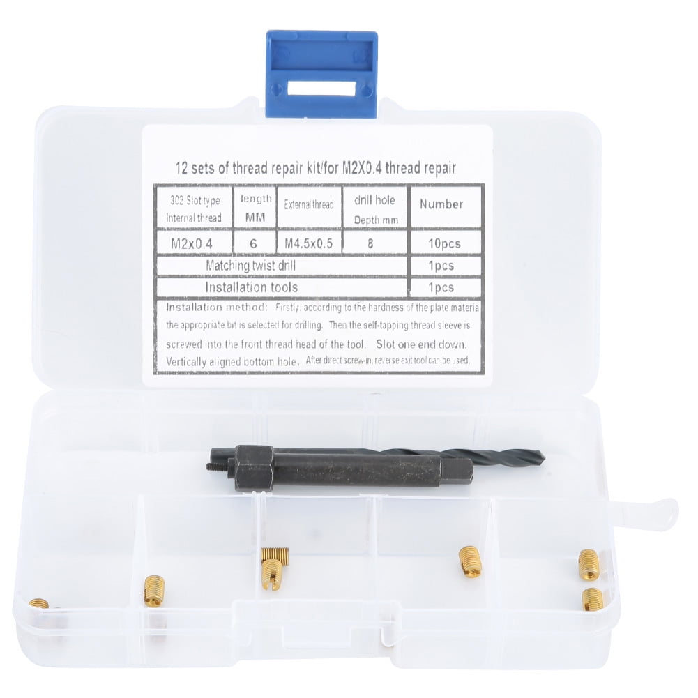 12-Piece Self-Tapping Screw Insert & Drill Bit Kit for Damaged Threads ...
