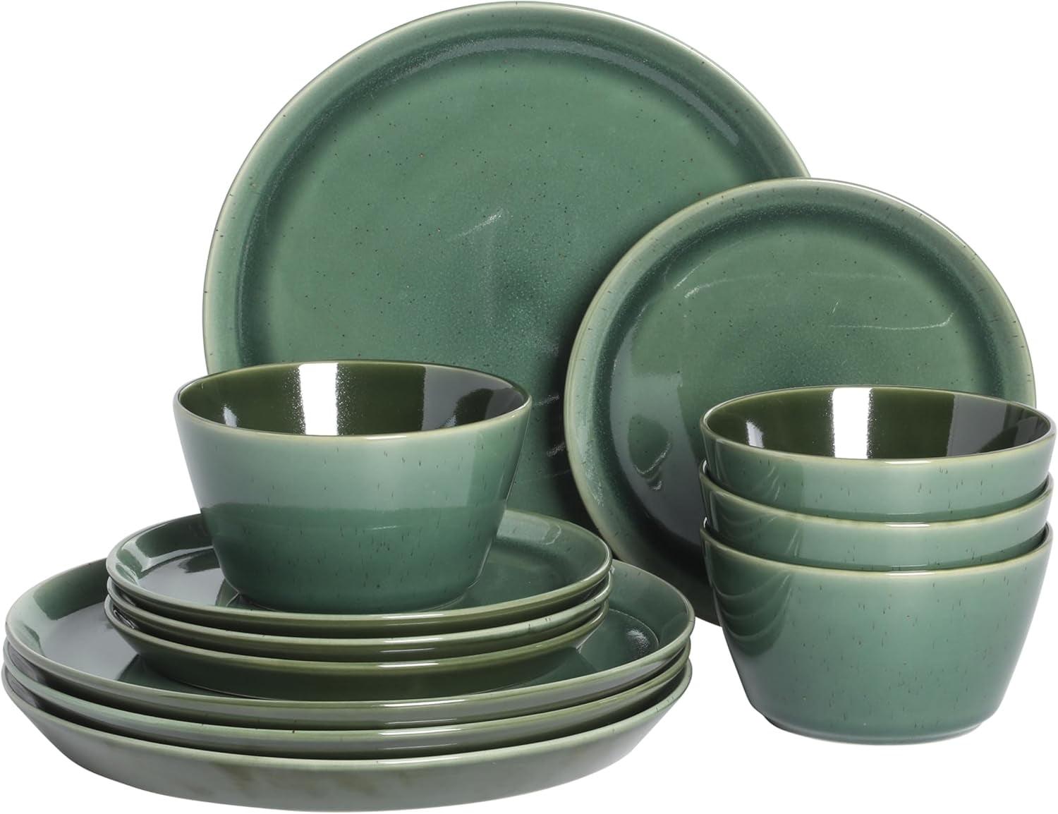 12 Piece (Service for 4) Fern Canyon Plates and Bowls Reactive Glaze ...