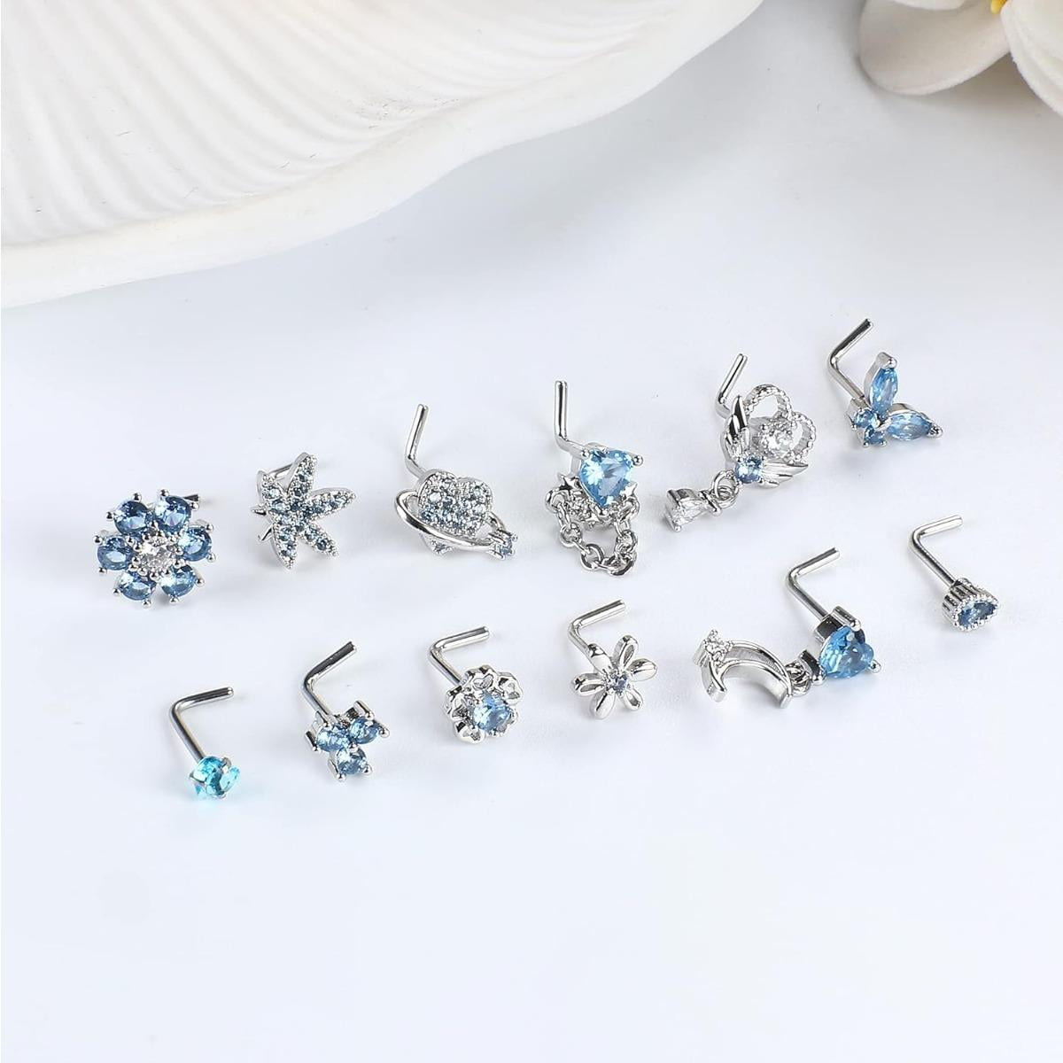 12 Piece Set of 20G 316L Stainless Steel Nasal Septum Ring - L-shaped ...