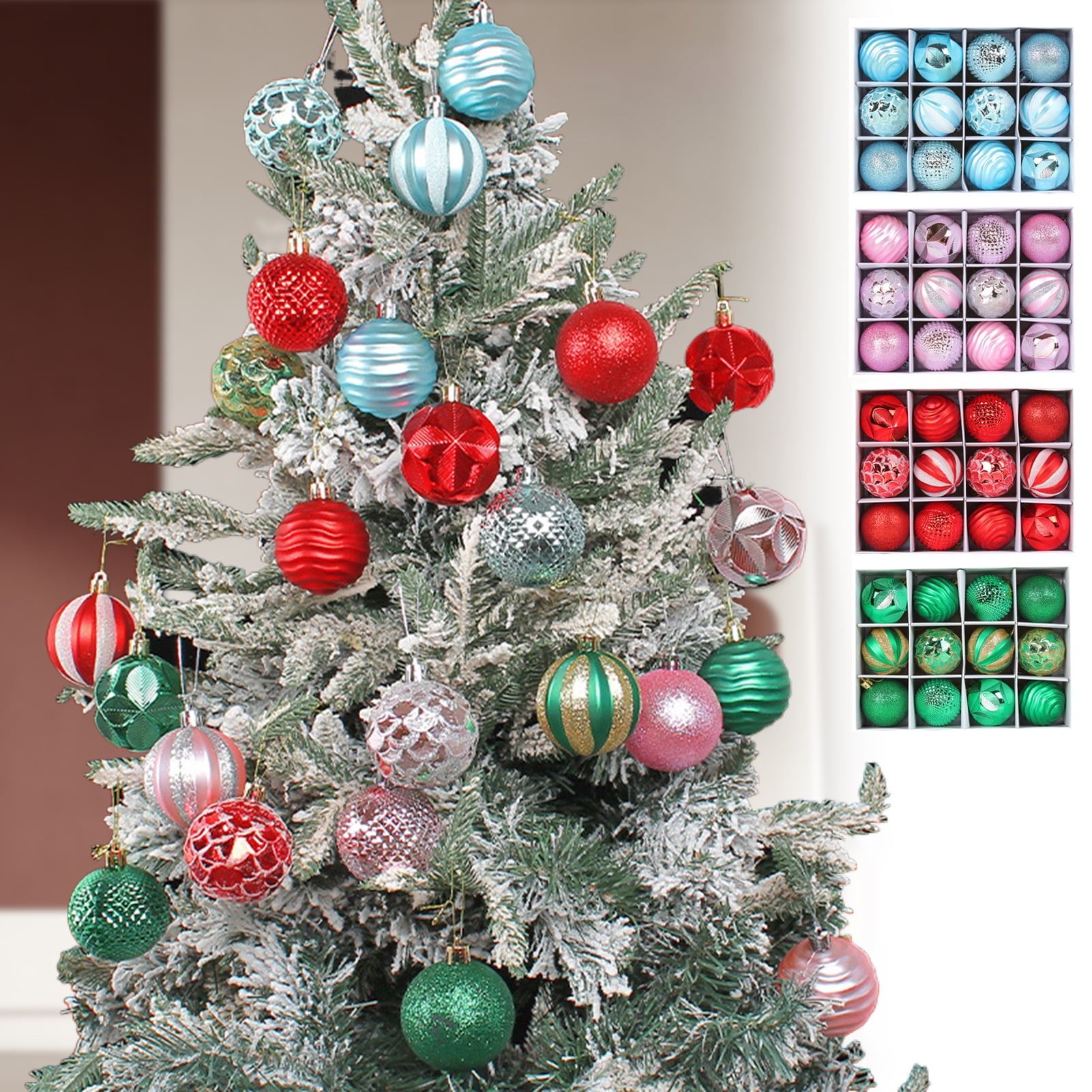 12-Piece Shatterproof Christmas Tree Color Ball Set - Bright Color ...