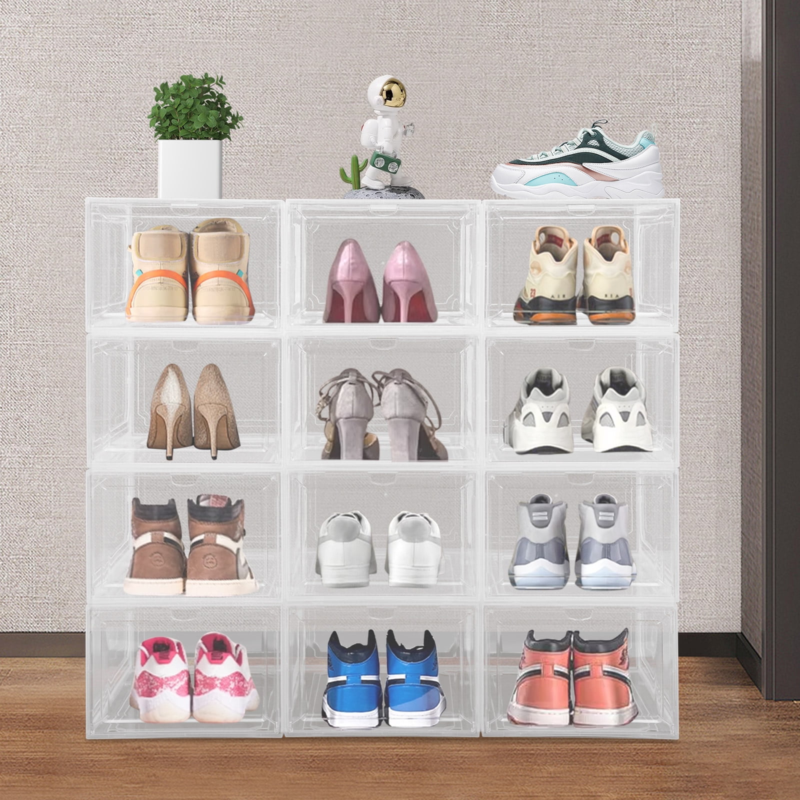 12-Piece Shoe Box Set with Flap Doors, Stackable Design, and Clear Acrylic for Easy Storage ...