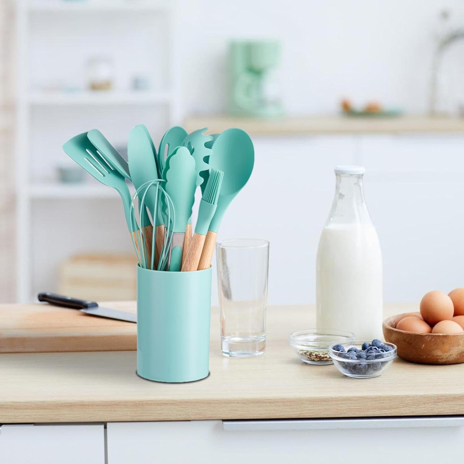 12 Piece Silicone Cooking Utensils Set Non-Stick Cutlery Set Food Grade ...