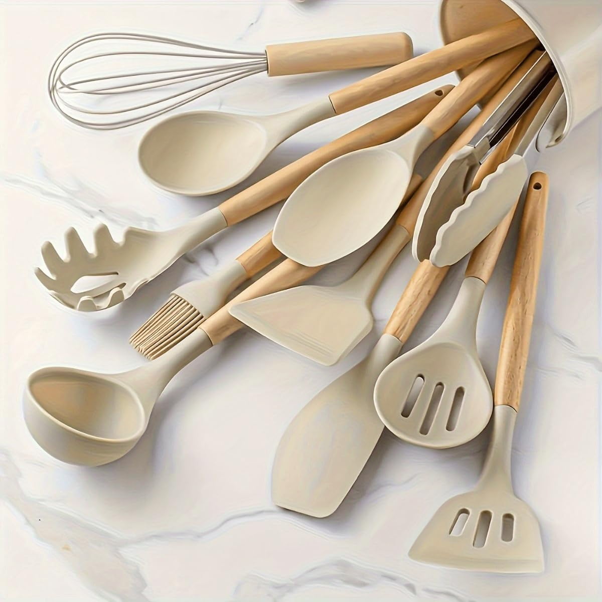 12-Piece Silicone Cooking Utensils Set with Holder – Spatula, Tongs ...