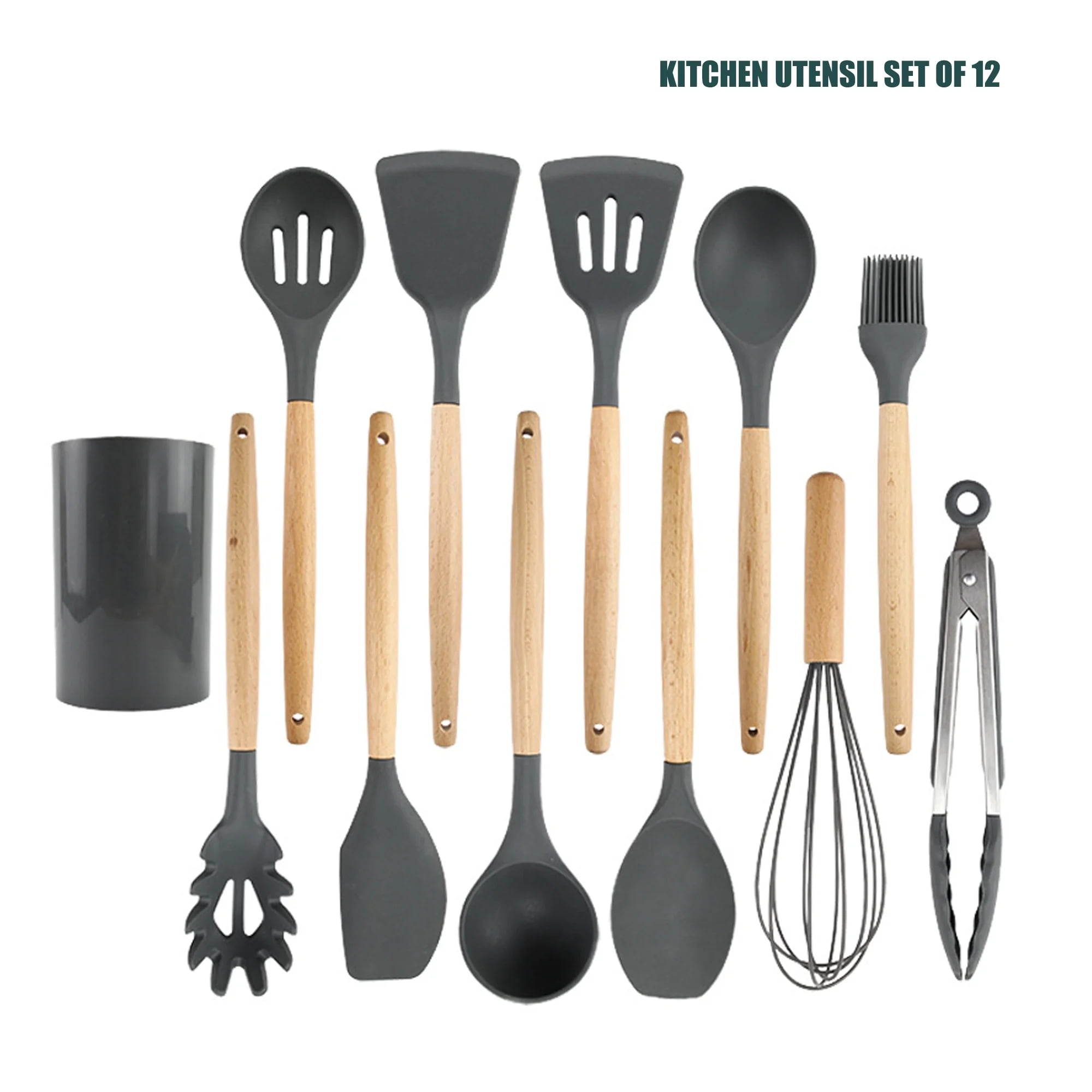 12-Piece Silicone Kitchen Cooking Utensil Set, BPA Free Silicone Spoon ...