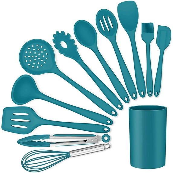 12-Piece Silicone Kitchen Cooking Utensils Set with Holder, Kitchen ...