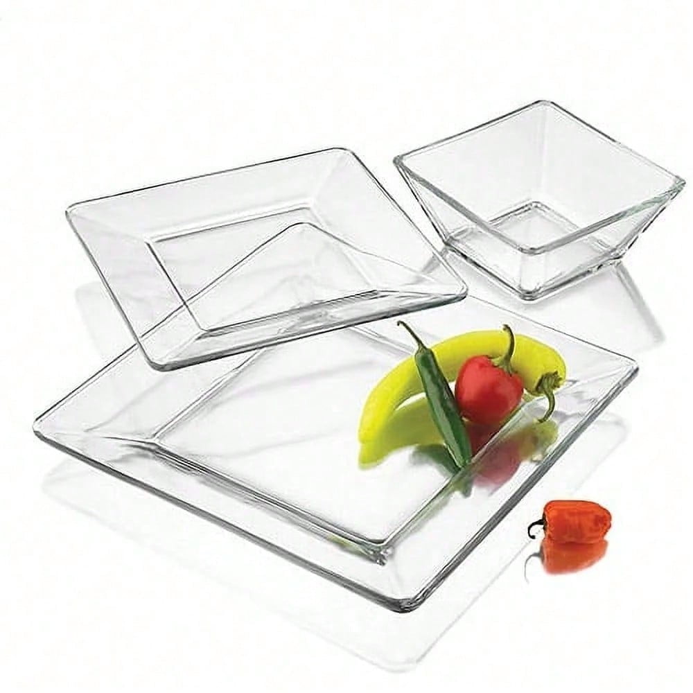 12-Piece Square Clear Glass Tableware Set - Walmart.com