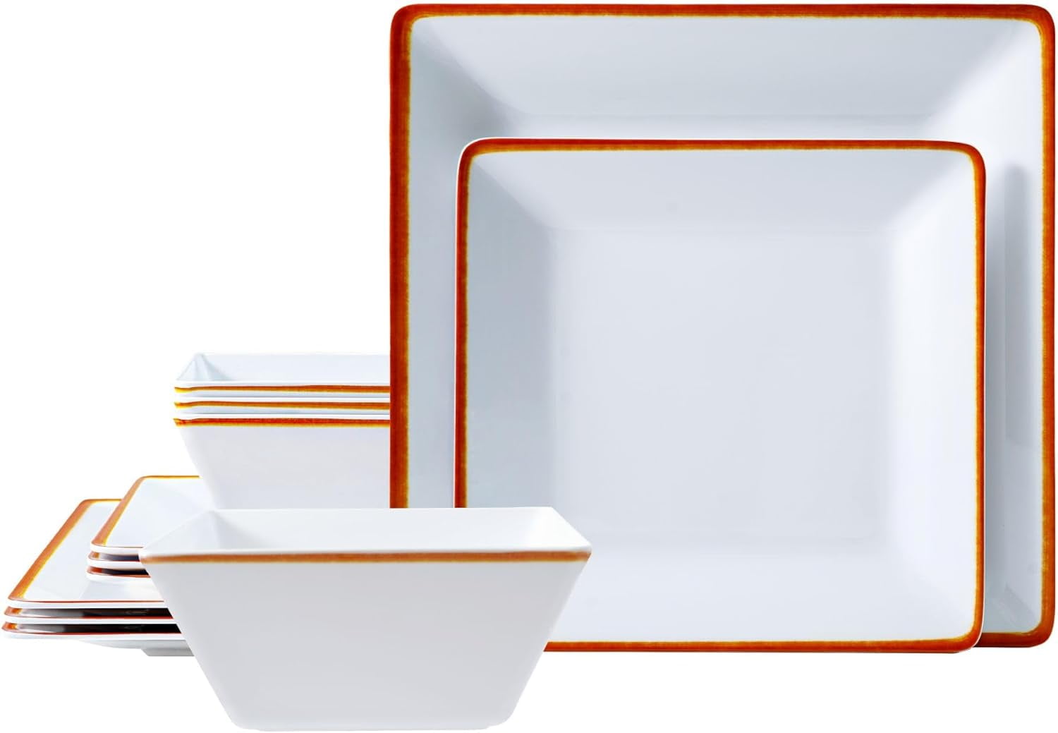 12-Piece Square Dinnerware Set, Melamine Dishes Set with Bowls and ...